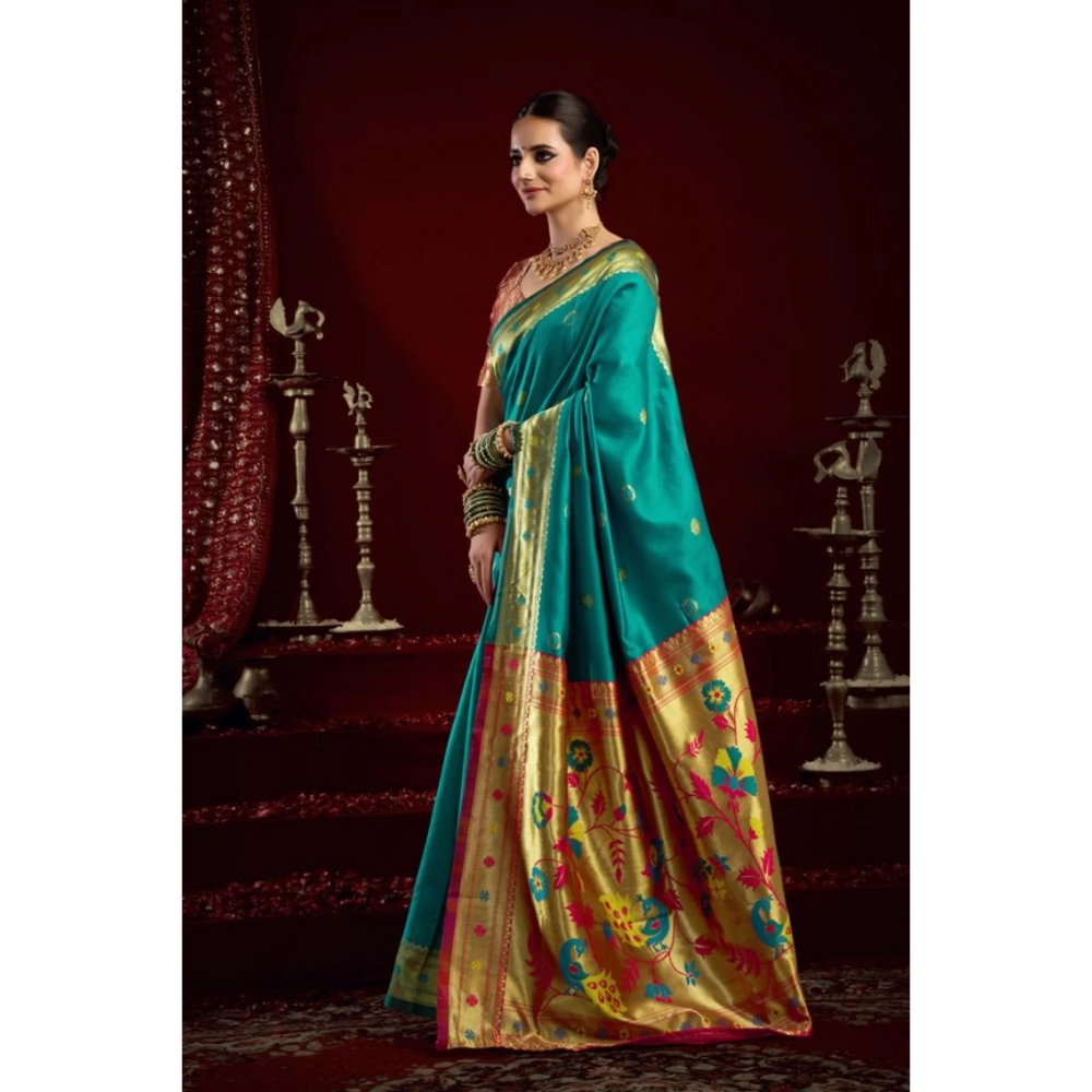 Dropship Generic Women's Silk Blend Woven Saree With Unstitched Blouse ...