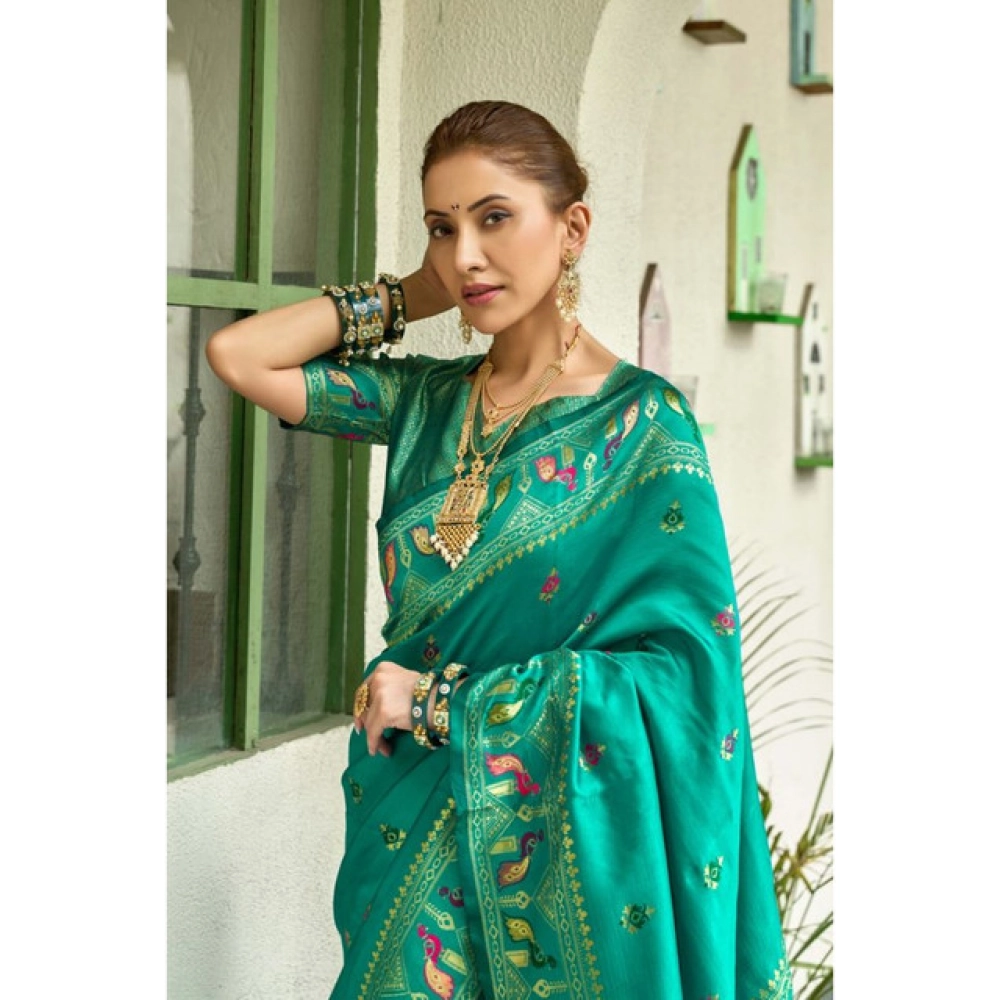 Dropship Generic Women's Silk Blend Woven Saree With Unstitched Blouse ...
