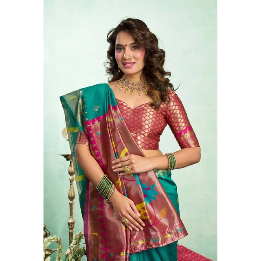 Dropship Generic Women's Silk Blend Woven Saree With Unstitched Blouse ...