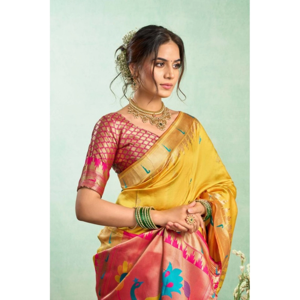Dropship Generic Women's Silk Blend Woven Saree With Unstitched Blouse ...