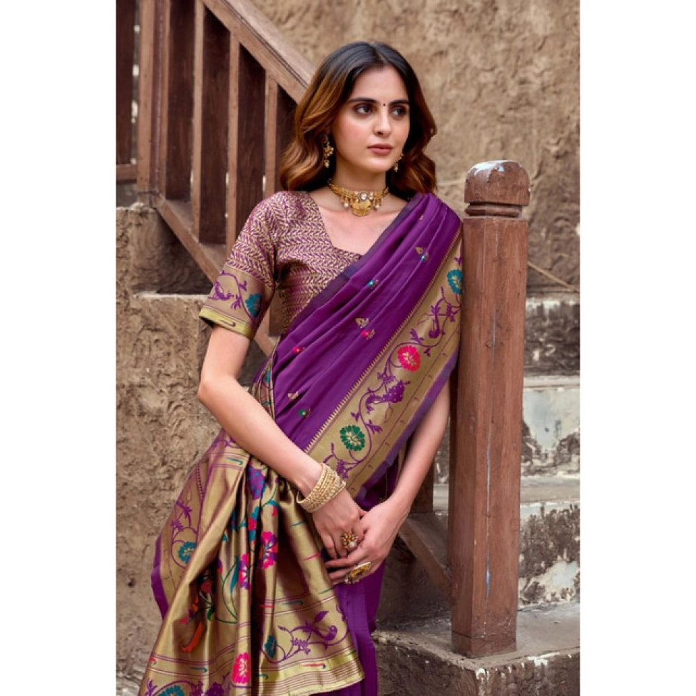Dropship Generic Women's Silk Blend Woven Saree With Unstitched Blouse ...