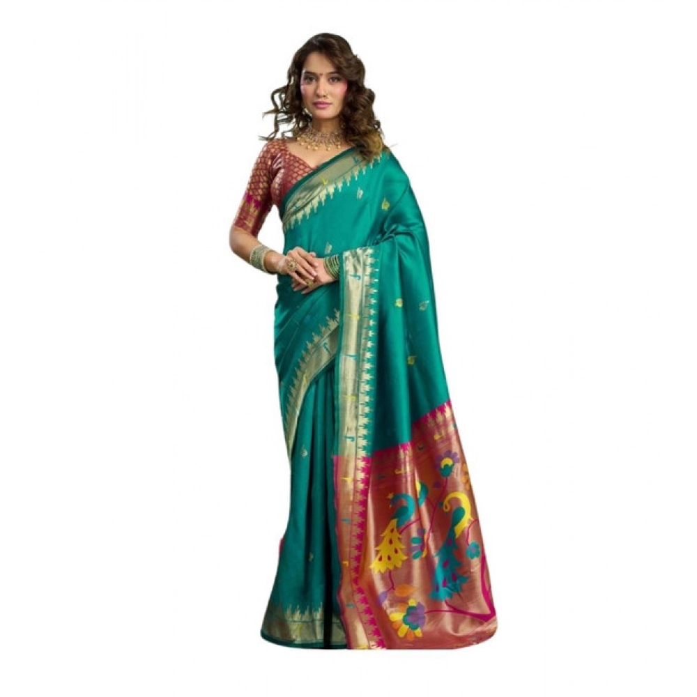 Dropship Generic Women's Silk Blend Woven Saree With Unstitched Blouse ...