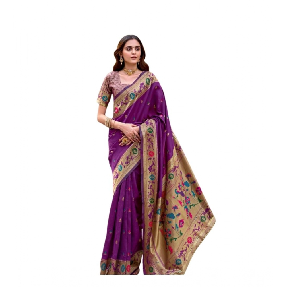 Dropship Generic Women's Silk Blend Woven Saree With Unstitched Blouse ...
