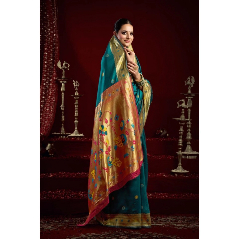 Dropship Generic Women's Silk Blend Woven Saree With Unstitched Blouse ...