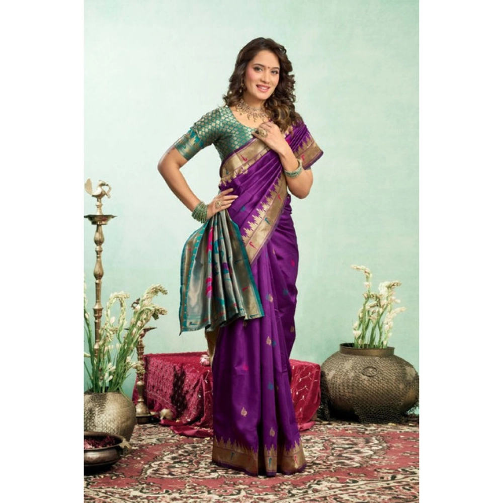 Dropship Generic Women's Silk Blend Woven Saree With Unstitched Blouse ...